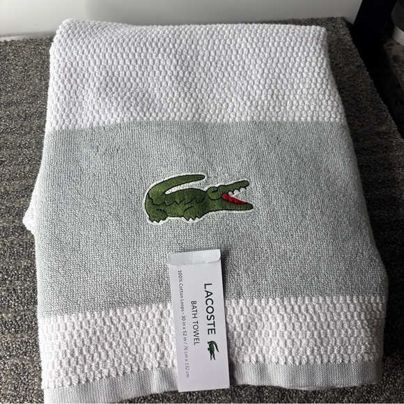 Lacoste | Bath | Lacoste Gray And White Bath Towel With Signature ...